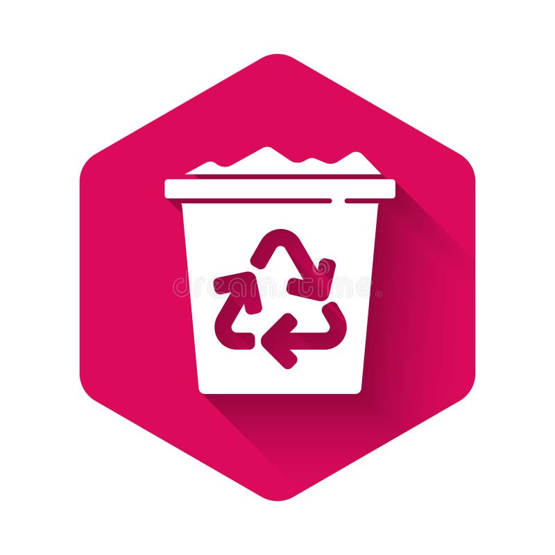 White Recycle Bin With Recycle Symbol Icon Isolated With Long Shadow Trash Can Icon Garbage