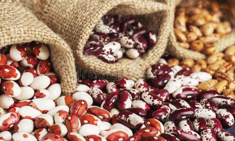 White and Red Beans with Spots in Bags Stock Photo - Image of white ...