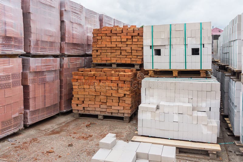 White Bricks Folded on Pallets Stock Image - Image of material, ceramic ...