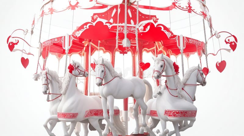 White and Red Carousel with Heart-shaped Horses. Stock Illustration ...