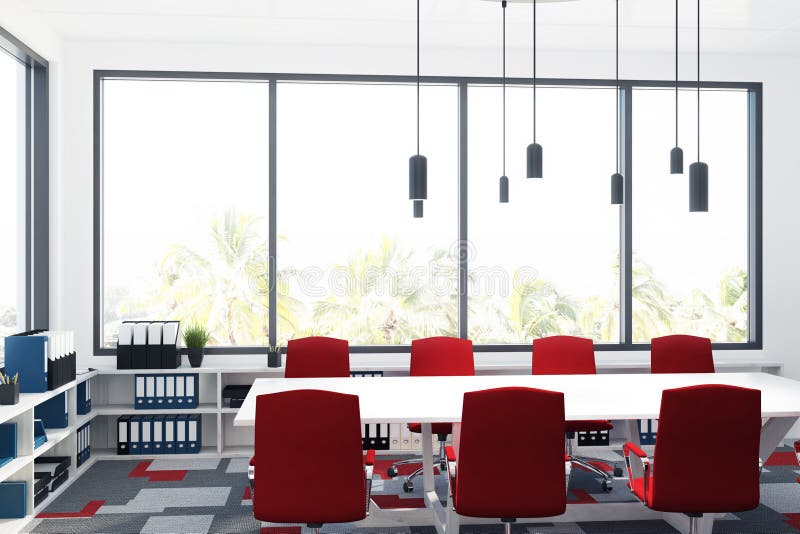 White and Red Conference Room, Side View Stock Illustration ...