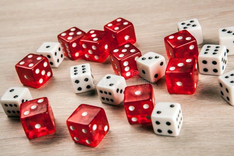 White and Red Dice Scattered on the Table Stock Photo - Image of table ...