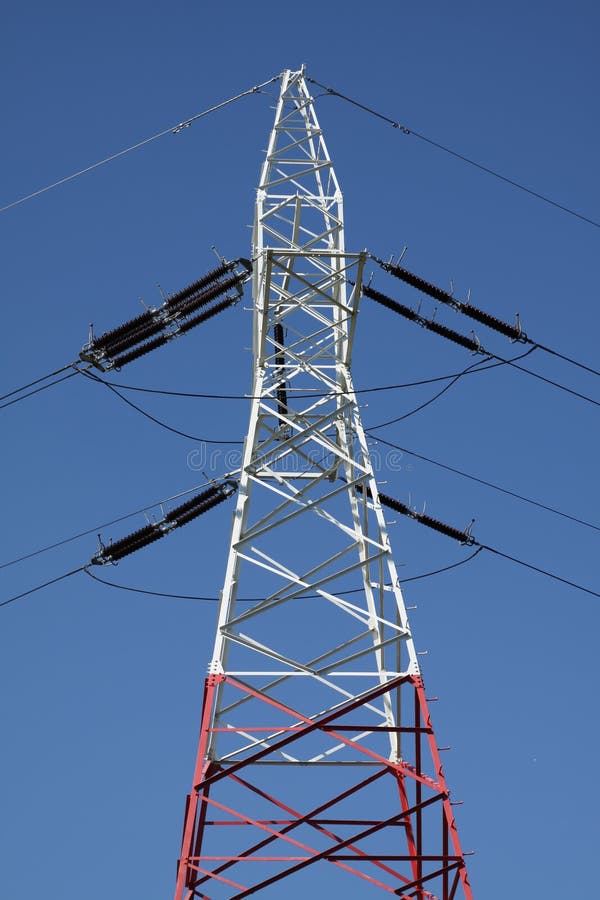 White-red electricity mast stock photo. Image of wire - 33538080