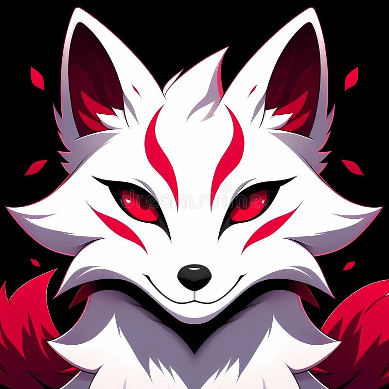 A White and Red Kitsune, with Red Eyes. Stock Illustration ...