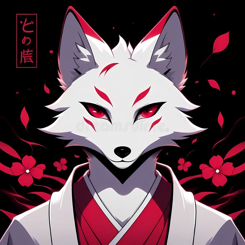 A White and Red Kitsune, with Red Eyes. Stock Illustration ...
