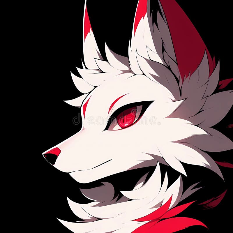 A White and Red Kitsune, with Red Eyes. Stock Illustration ...