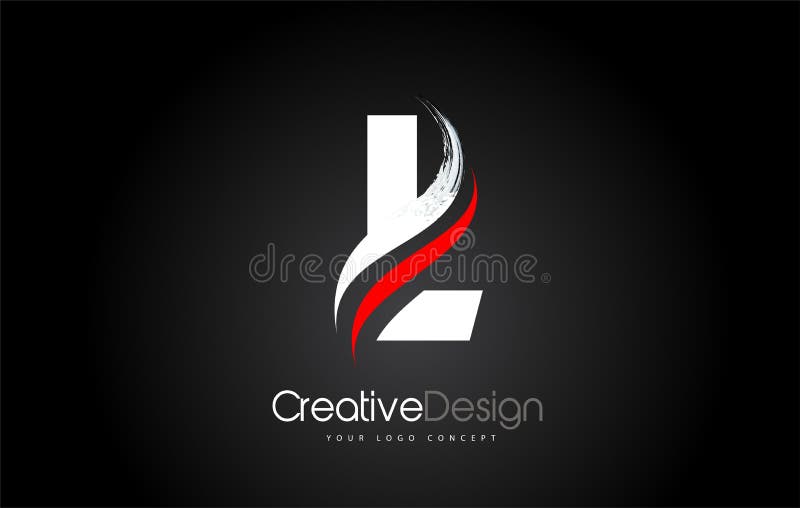White and Red L Letter Design Brush Paint Stroke. Letter Logo on Black ...