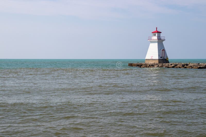 White and Red Lighthouse on the Great Lakes Stock Photo - Image of ...