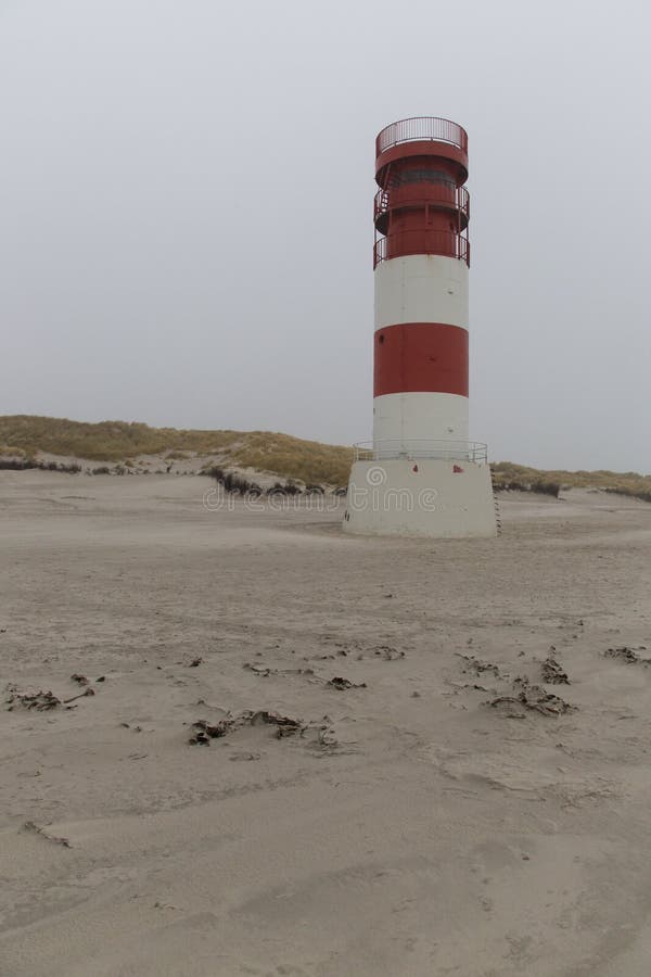 White Red Lighthouse on Sand Beach Stock Image - Image of sights ...