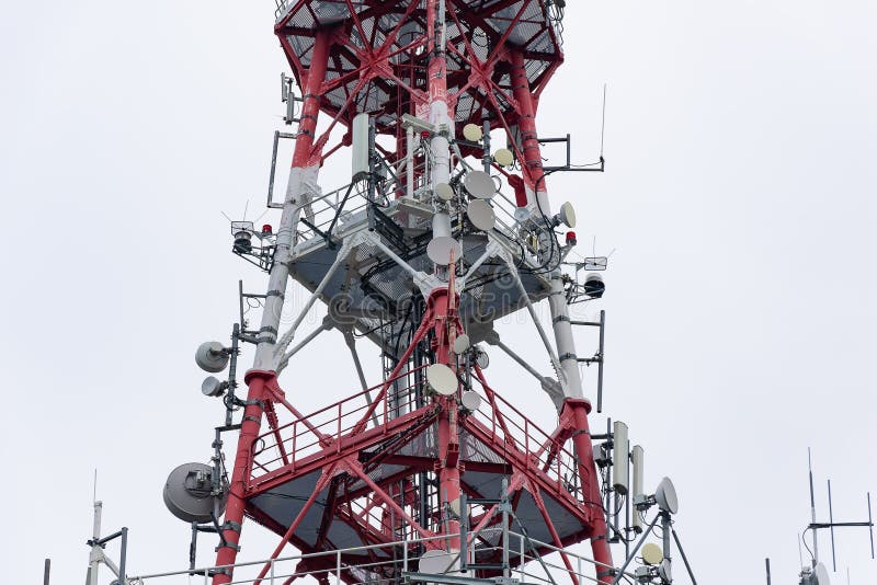 White and Red Mast with Radio Antennas Stock Photo - Image of ...