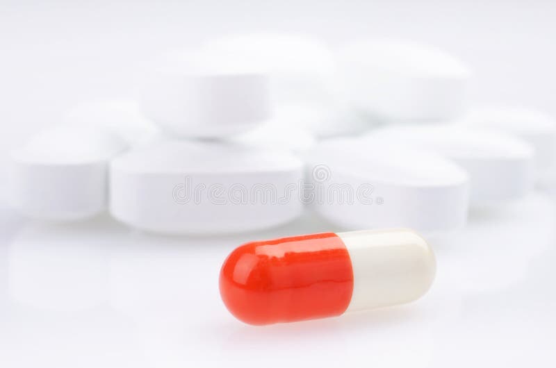 White and Red Medicine Antibiotic Pills Stock Photo - Image of cure ...