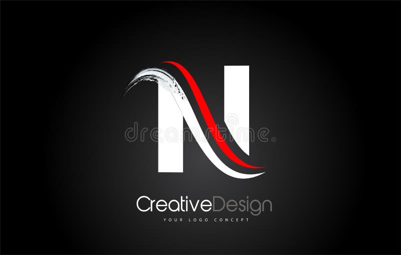 White and Red N Letter Design Brush Paint Stroke on Black Background ...