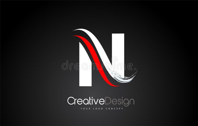 White and Red N Letter Design Brush Paint Stroke on Black Background ...