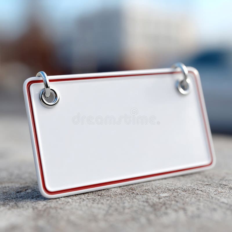 A White and Red Name Tag Sitting on a Concrete Surface Stock Photo ...