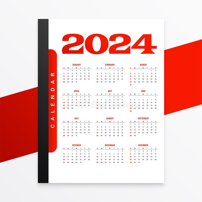 White and Red 2024 New Year Calendar Template a Printable Design Stock ...