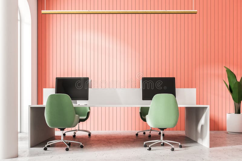 White and Red Open Space Office Close Up Stock Illustration ...
