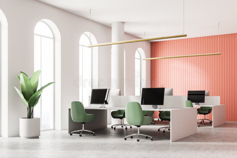White and Red Open Space Office Interior Stock Illustration ...