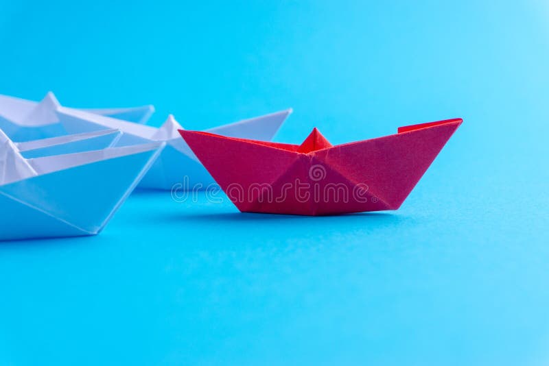 White and Red Paper Boat or Ship in One Direction Stock Image - Image ...