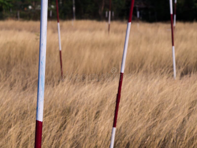White Red Pole in the Lawn Dry Stock Image - Image of flora, decoration ...