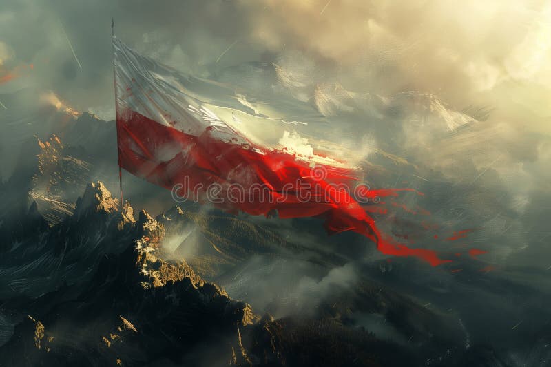 White and Red Polish Flag on the Mountain Top. Stock Illustration ...
