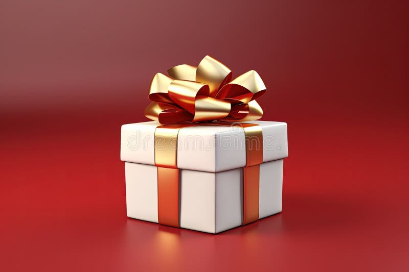 White Red Present Box Tied with Ribbon Bow. Generative AI Stock Image ...