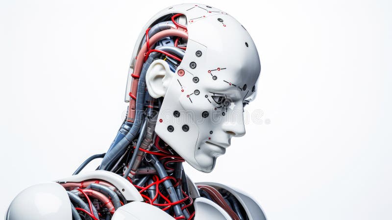 White and Red Robot on White Background Stock Illustration ...