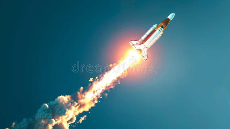 White and Red Rocket Launching into the Sky. Concept of Space Travel ...
