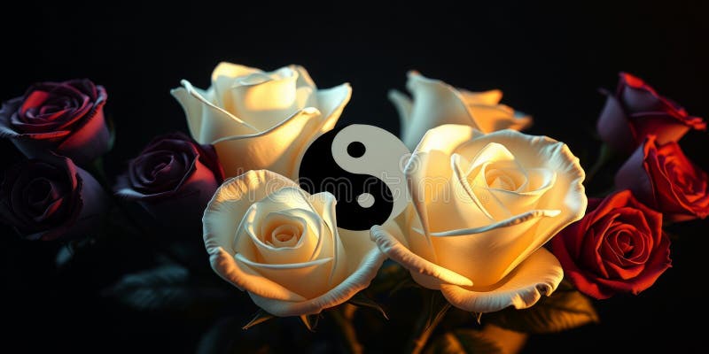 White and Red Roses with a Yin Yang Symbol Stock Illustration ...