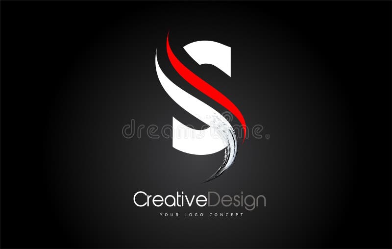 White and Red S Letter Design Brush Paint Stroke on Black Background ...