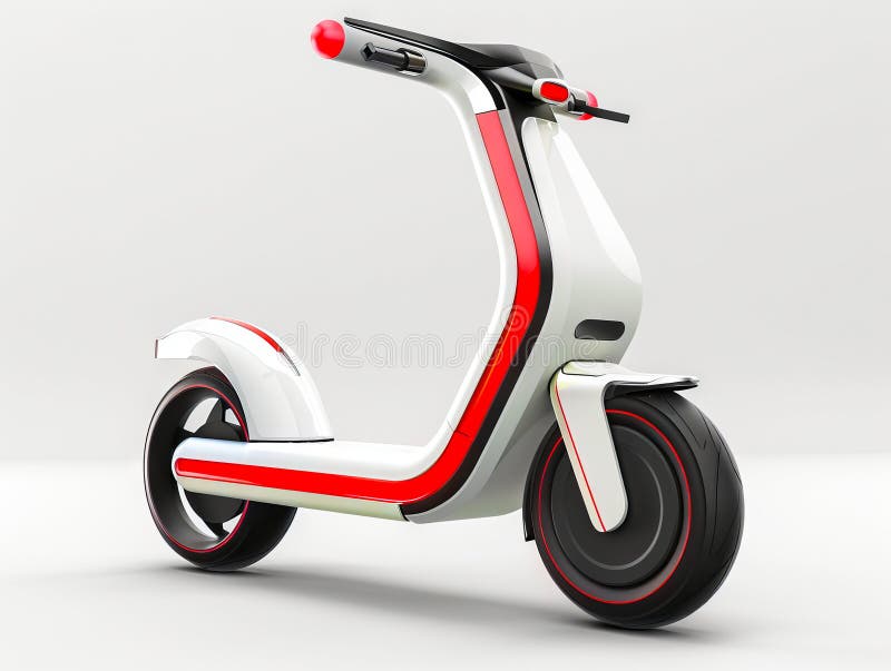 A White and Red Scooter with Black Wheels Stock Photo - Image of white ...