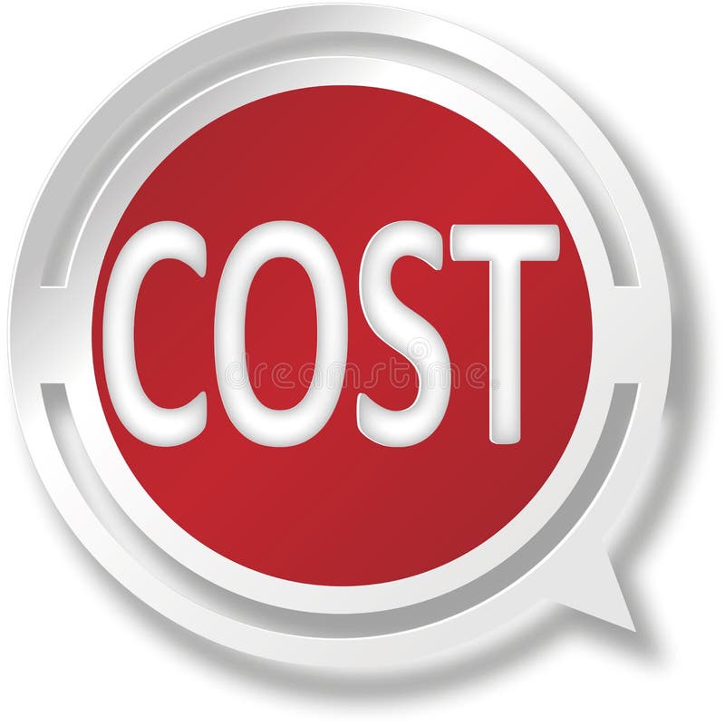 Red Cost White and Red Speech Bubble Web Icon on Blue Background Stock ...