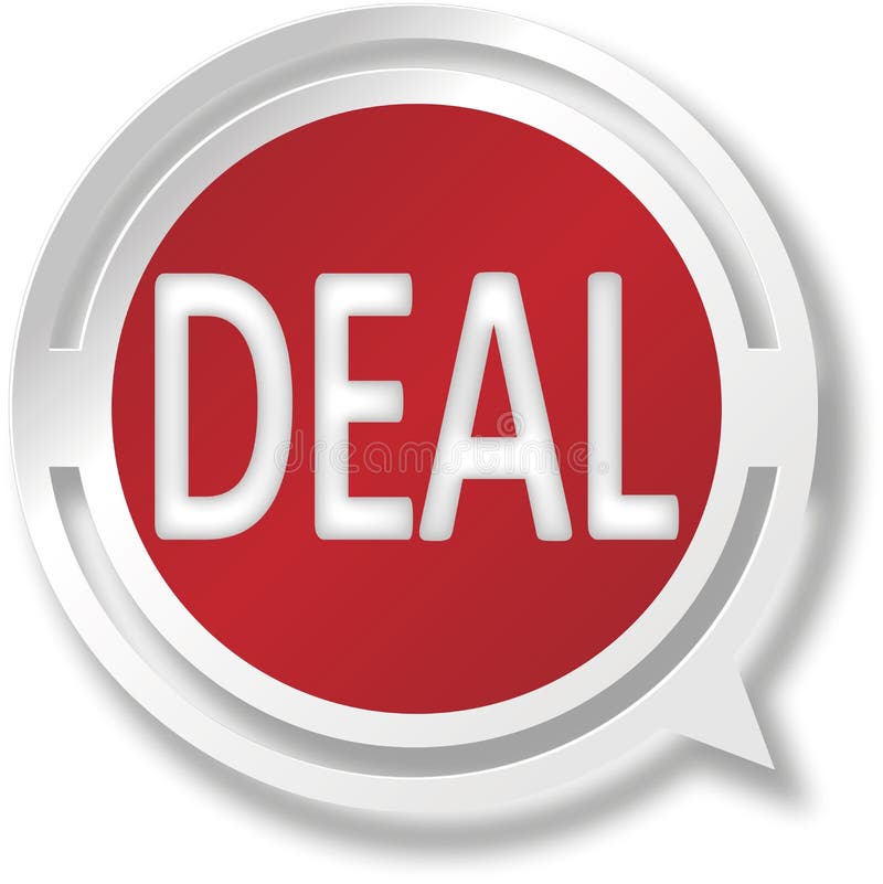 Red Deal White and Red Speech Bubble Web Icon on Blue Background Stock ...