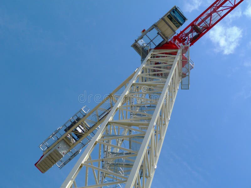Steel Truss Structure Tower Crane Body and Boom Under Blue Sky. Stock ...
