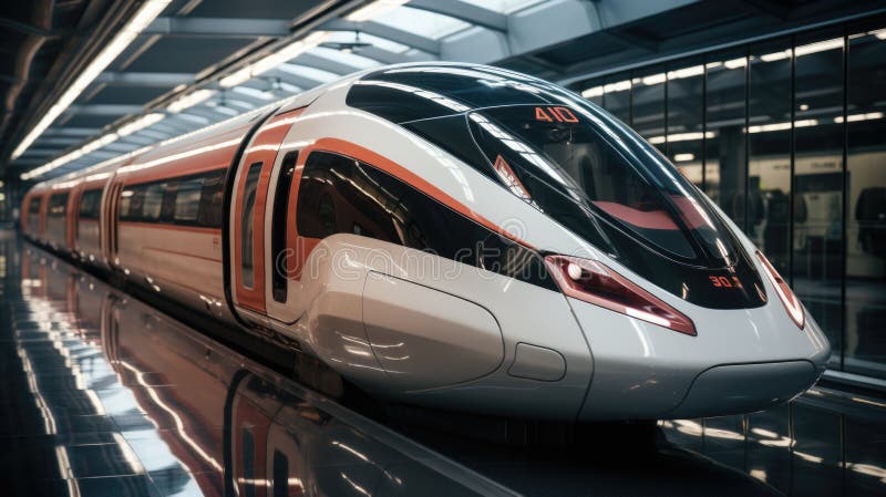 A White and Red Train Sitting in a Train Station. Stock Illustration ...