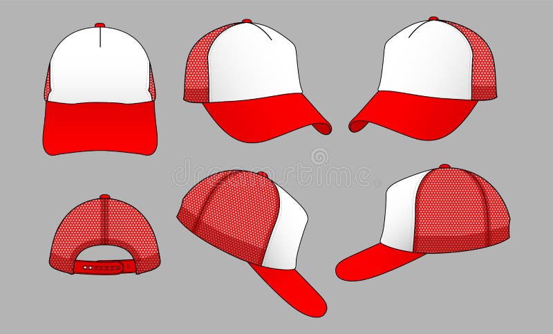White-Red Trucker Cap with Mesh Side and Back Panels and Adjustable ...