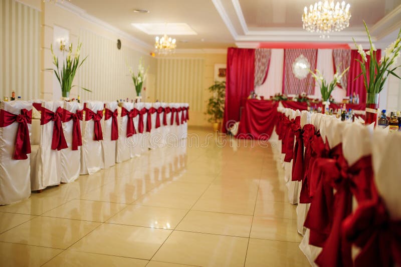 White and Red Wedding Chairs on Great Hall. Stock Image - Image of ...