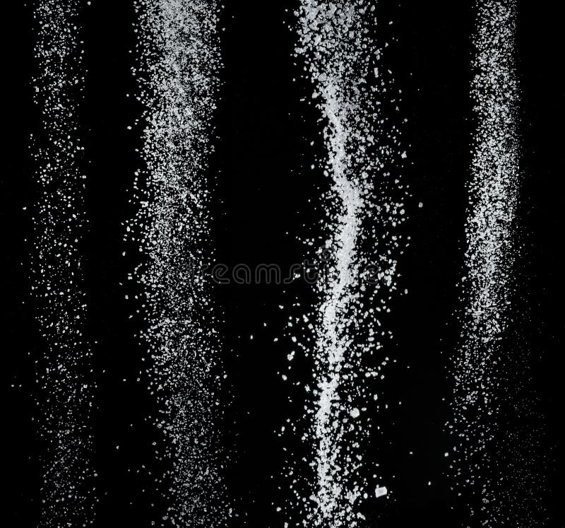 White Refined Sugar Crystals Falling Down at Black Background Stock ...