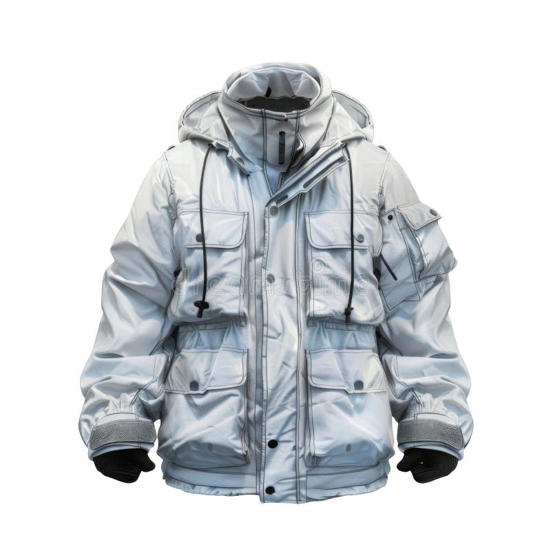 White Reflective Winter Jacket with Multiple Pockets Stock Illustration ...