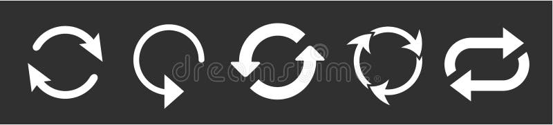 White Refresh Icon Set Isolated on Black. Vector Illustration. Stock ...
