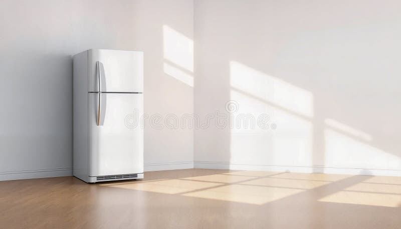 White Refrigerator in an Empty Room with Natural Light Stock Image ...