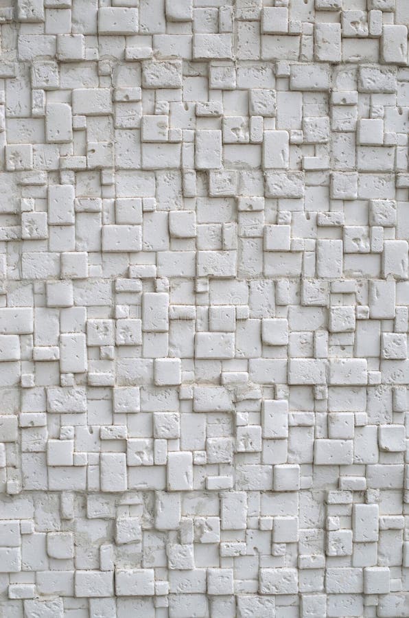 White Relief Tiles Imitating Stone on Wall Close Stock Photo - Image of ...