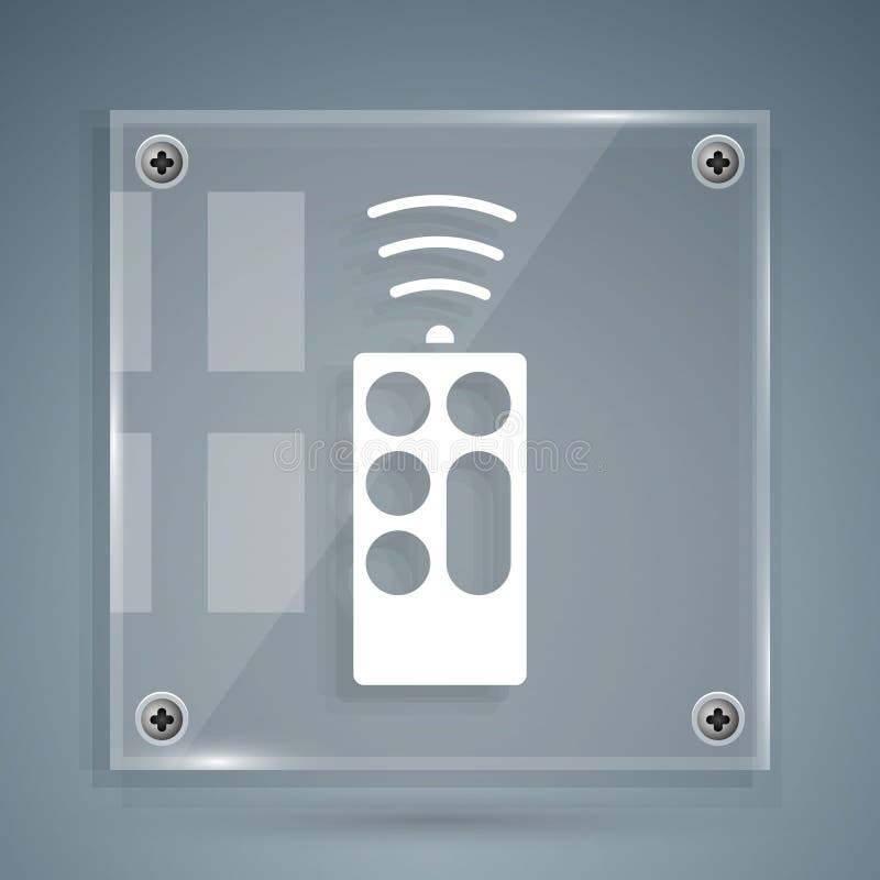 White Remote Control Icon Isolated on Grey Background. Square Glass ...