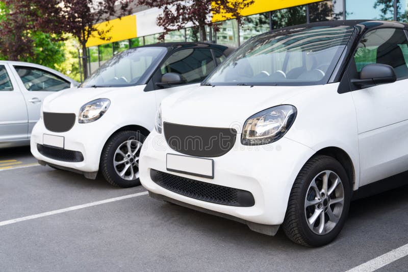 White rental cars in a row stock photo. Image of parking - 319834150