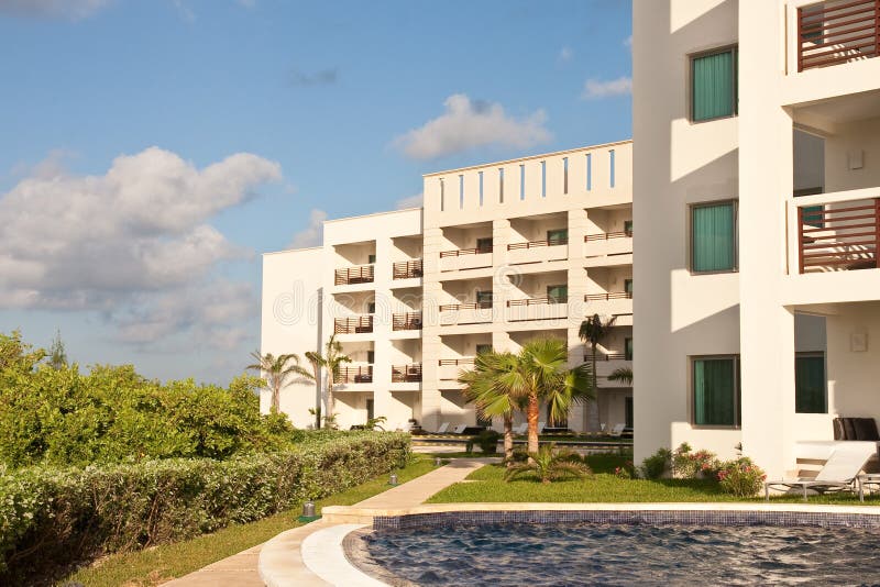 White Resort Hotel Balconies Stock Photo - Image of condos, vacation ...
