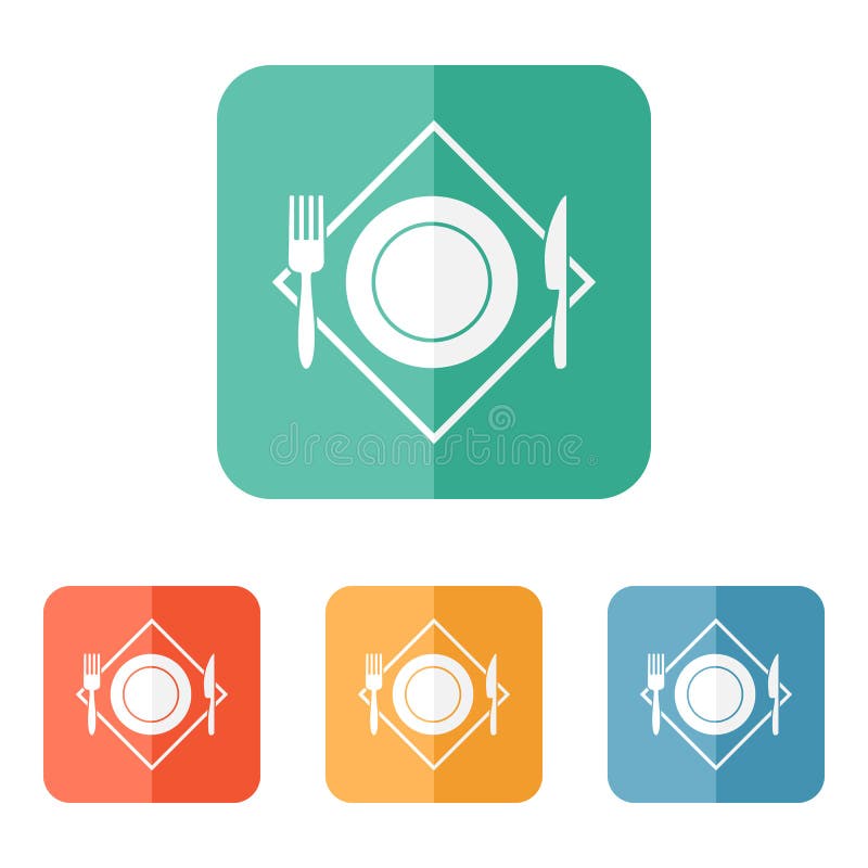White Restaurant Menu Icon. Plate, Fork, Knife on Napkin Stock ...