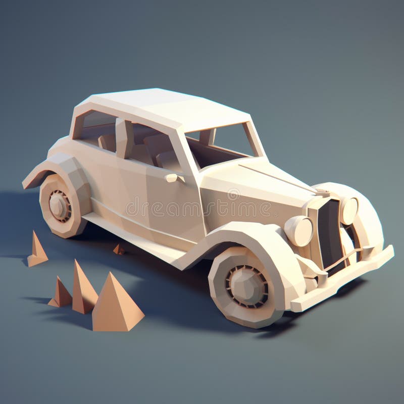 White Retro Car in Low Poly Geometric Style. Generative AI Stock ...