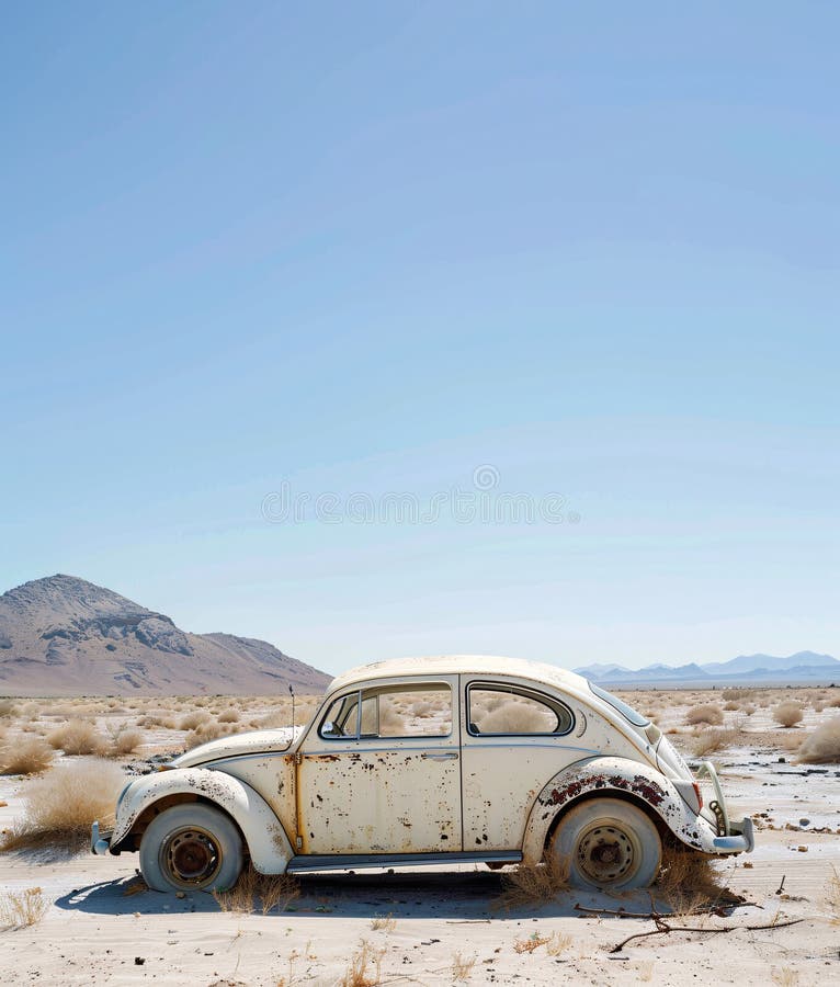 White Retro Car in Safari Desert Stock Illustration - Illustration of ...