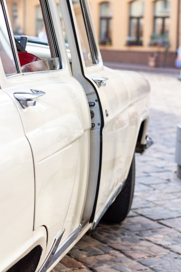 White Retro Car on the Street Stock Image - Image of transport ...