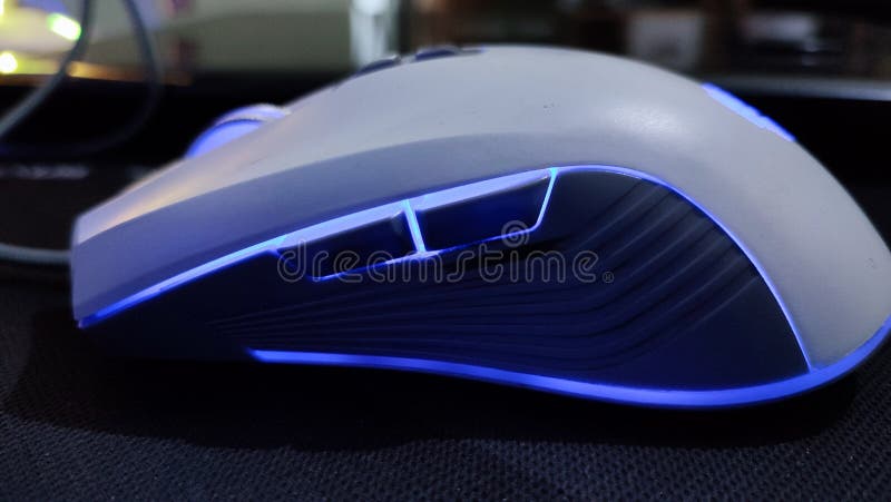 White RGB Gaming Mouse with Gray Cable in Use Stock Photo - Image of ...
