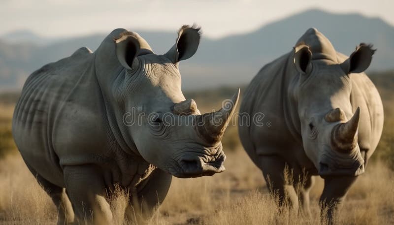 White Rhinoceros Grazing in African Wilderness Area Generated by AI ...